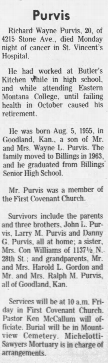 Richard Purvis (Deceased), Billings, MT Montana